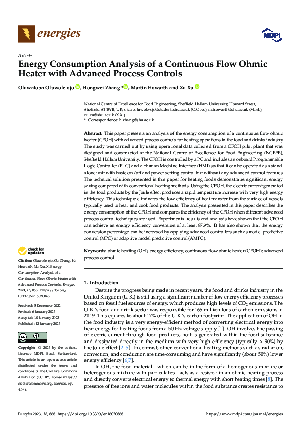 (PDF) Energy Consumption Analysis of a Continuous Flow Ohmic Heater with Advanced Process ...