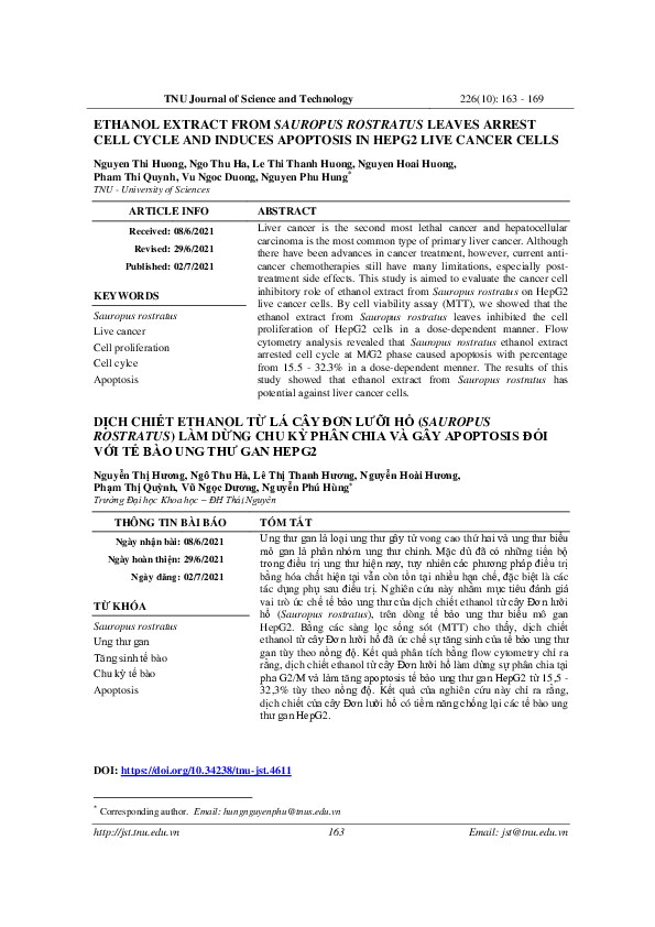 (PDF) Ethanol Extract from Sauropus Rostratus Leaves Arrest Cell Cycle ...