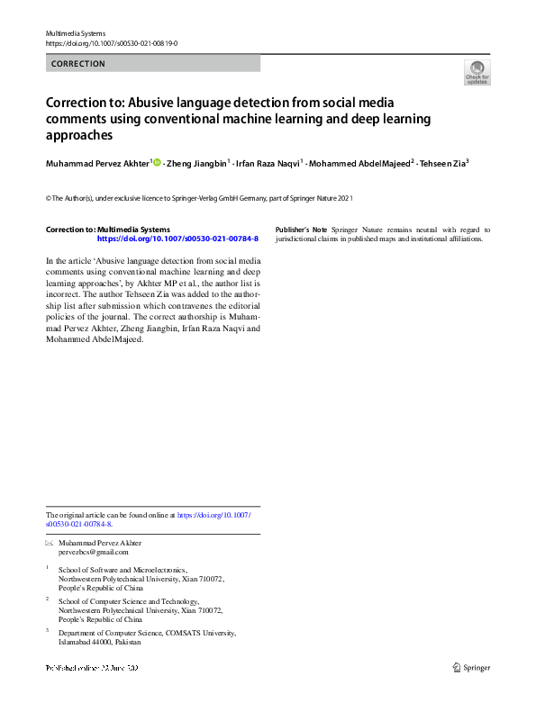 (PDF) Correction to: Abusive language detection from social media ...