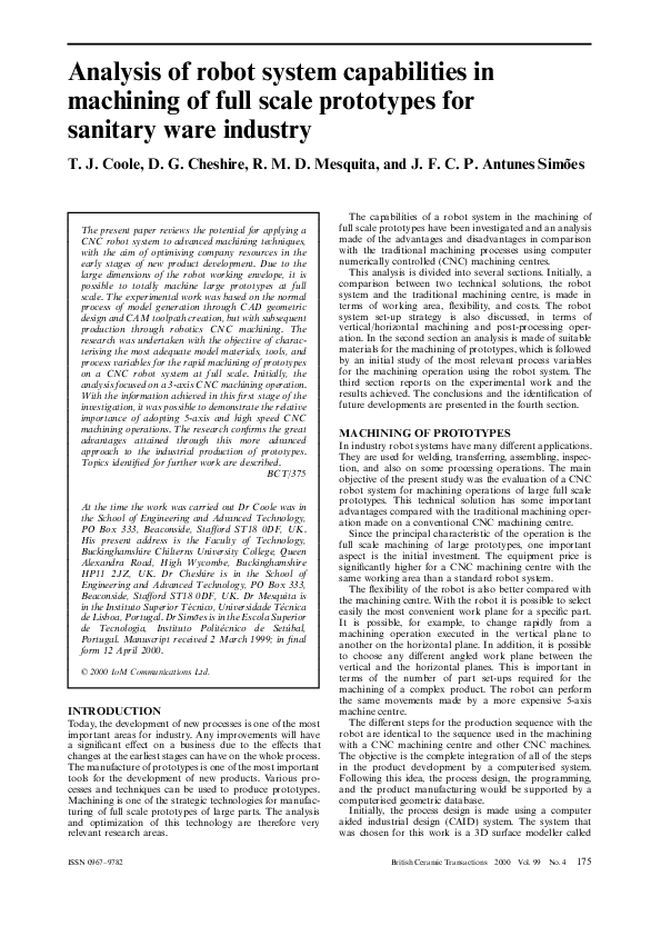 (PDF) Analysis of robot system capabilities in machining of full scale prototypes for sanitary ...
