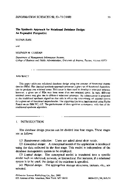 (PDF) The synthesis approach for relational database design: an expanded perspective