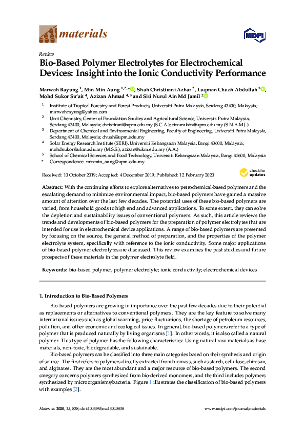 (PDF) Bio-Based Polymer Electrolytes for Electrochemical Devices ...
