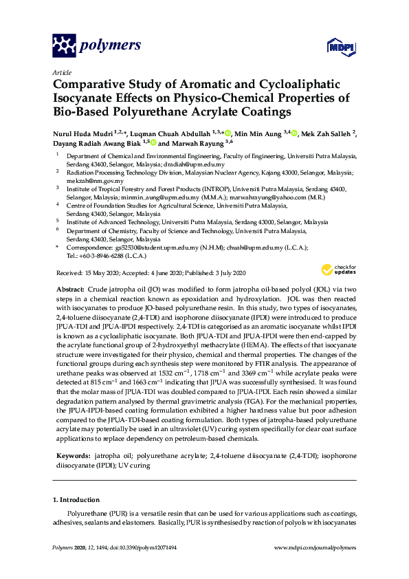 (PDF) Comparative Study of Aromatic and Cycloaliphatic Isocyanate ...