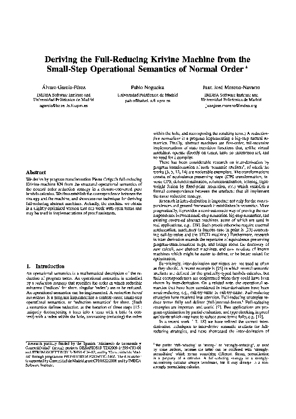 (PDF) Deriving the full-reducing Krivine machine from the small-step operational semantics of ...