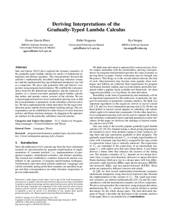 (PDF) Deriving interpretations of the gradually-typed lambda calculus