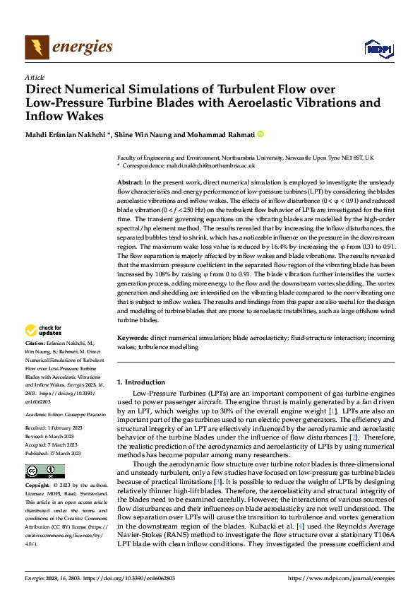(PDF) Direct Numerical Simulations of Turbulent Flow over Low-Pressure Turbine Blades with ...