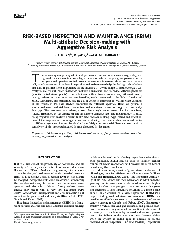 (PDF) Risk-Based Inspection and Maintenance (RBIM) | faisal khan ...