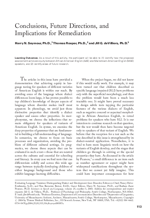 (PDF) Conclusions, Future Directions, and Implications for Remediation