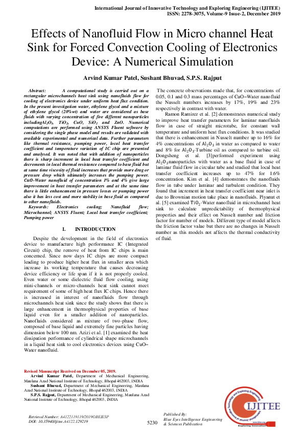 (PDF) Effects of Nanofluid Flow in Micro channel Heat Sink for Forced Convection Cooling of ...