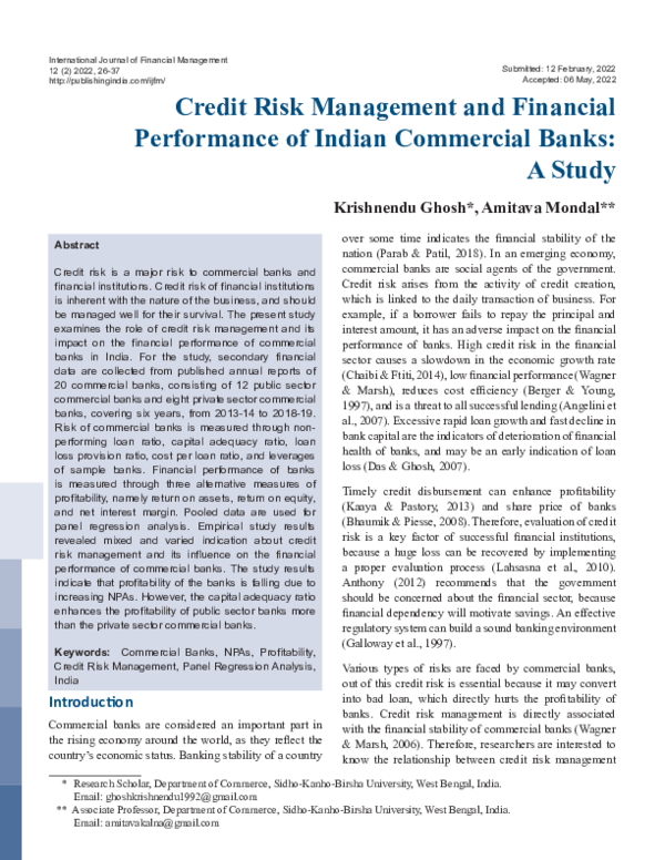 (PDF) Credit Risk Management and Financial Performance of Indian ...