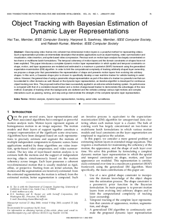 (PDF) Object tracking with Bayesian estimation of dynamic layer representations | Rakesh Kumar ...