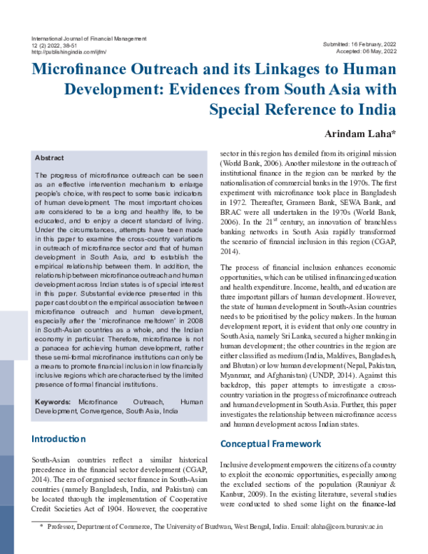 (PDF) Microfinance Outreach and its Linkages to Human Development ...