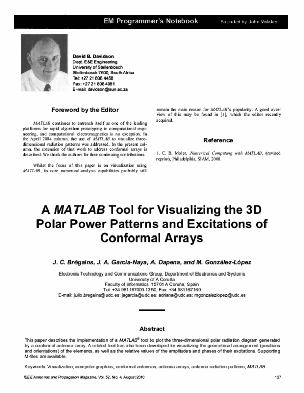 Pdf A Matlab Tool For Visualizing The 3d Polar Power Patterns And Excitations Of Conformal Arrays
