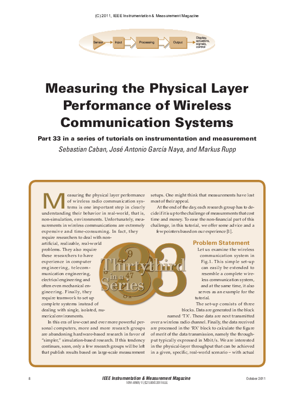 (PDF) Measuring the physical layer performance of wireless communication systems: Part 33 in a ...