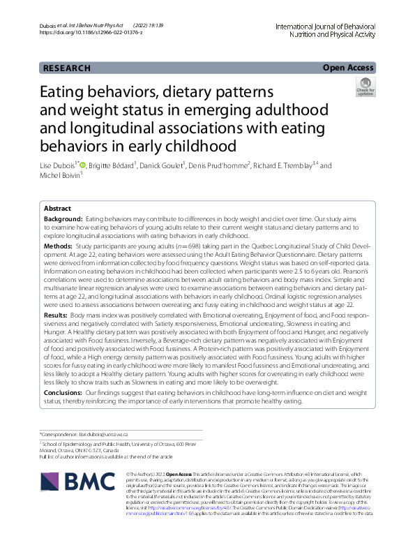 (PDF) Eating behaviors, dietary patterns and weight status in emerging ...