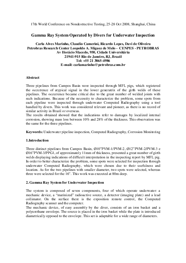 (PDF) Gamma Ray System Operated by Divers for Underwater Inspection