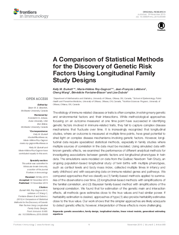 (PDF) A Comparison of Statistical Methods for the Discovery of Genetic Risk Factors Using ...