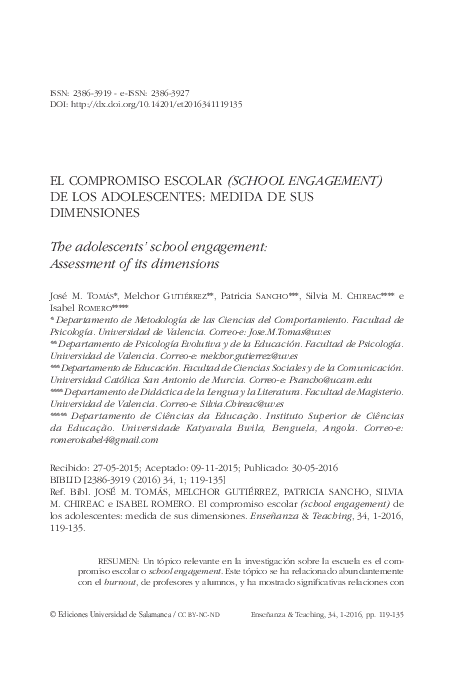 (PDF) The adolescents’ school engagement: Assessment of its dimensions