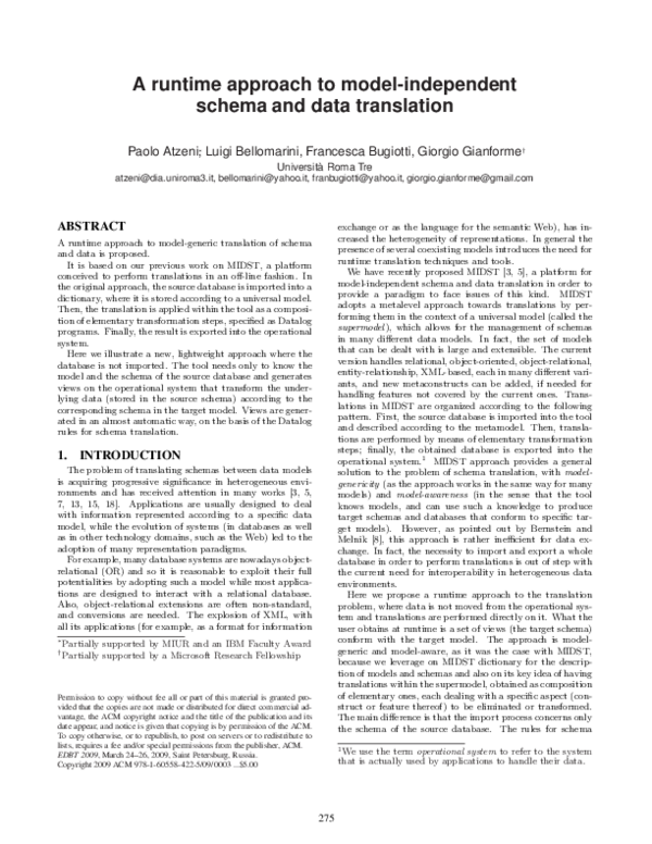 (PDF) A runtime approach to model-independent schema and data translation