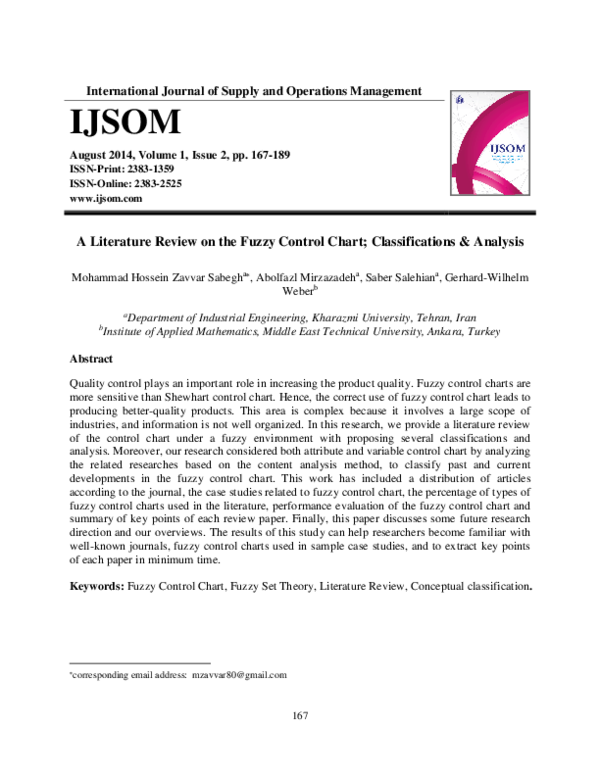 (PDF) A Literature Review on the Fuzzy Control Chart; Classifications & Analysis