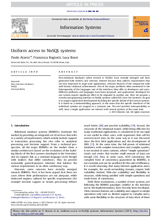 (PDF) Uniform access to NoSQL systems