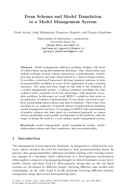 (PDF) From Schema and Model Translation to a Model Management System