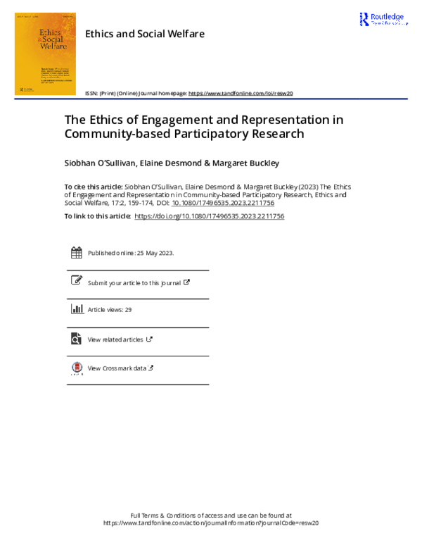 (PDF) The Ethics of Engagement and Representation in Community based ...