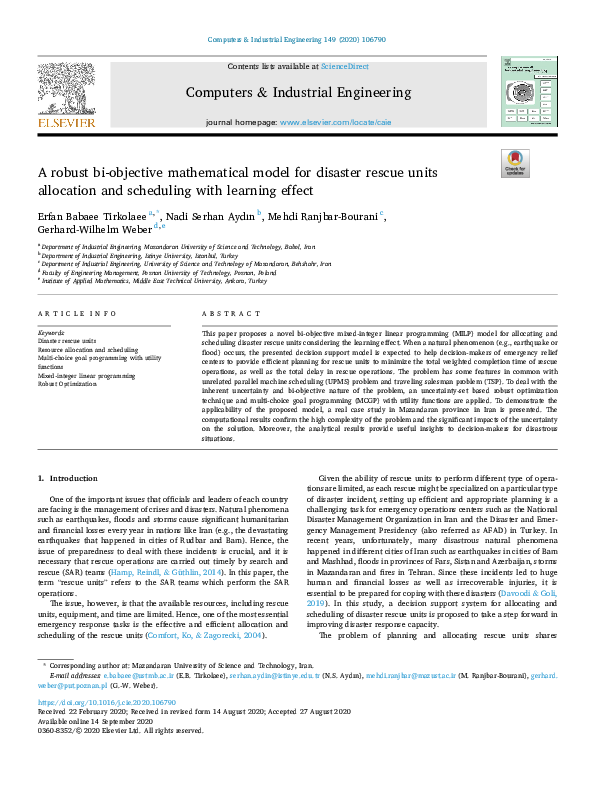 (PDF) A robust bi-objective mathematical model for disaster rescue ...