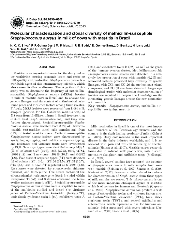 Pdf Molecular Characterization And Clonal Diversity Of Methicillin Susceptible Staphylococcus