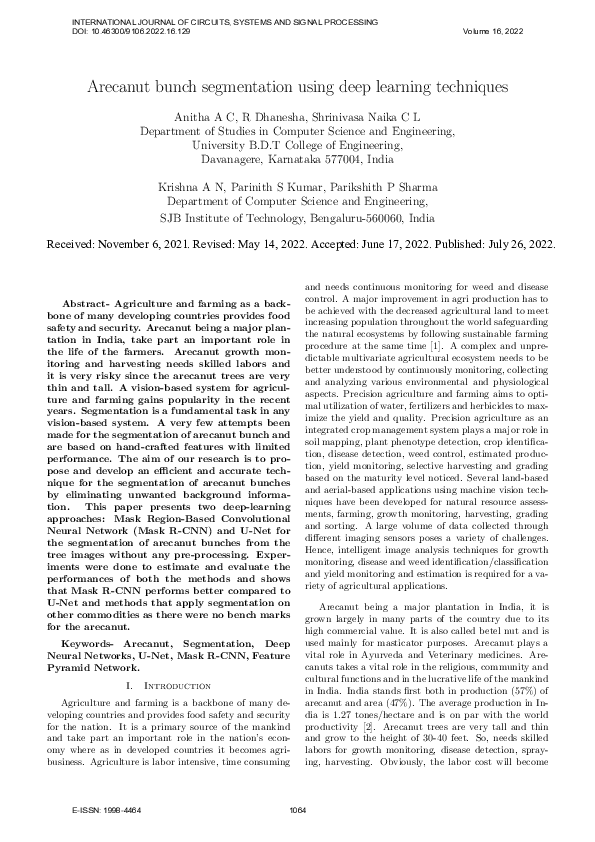 (PDF) Arecanut Bunch Segmentation Using Deep Learning Techniques