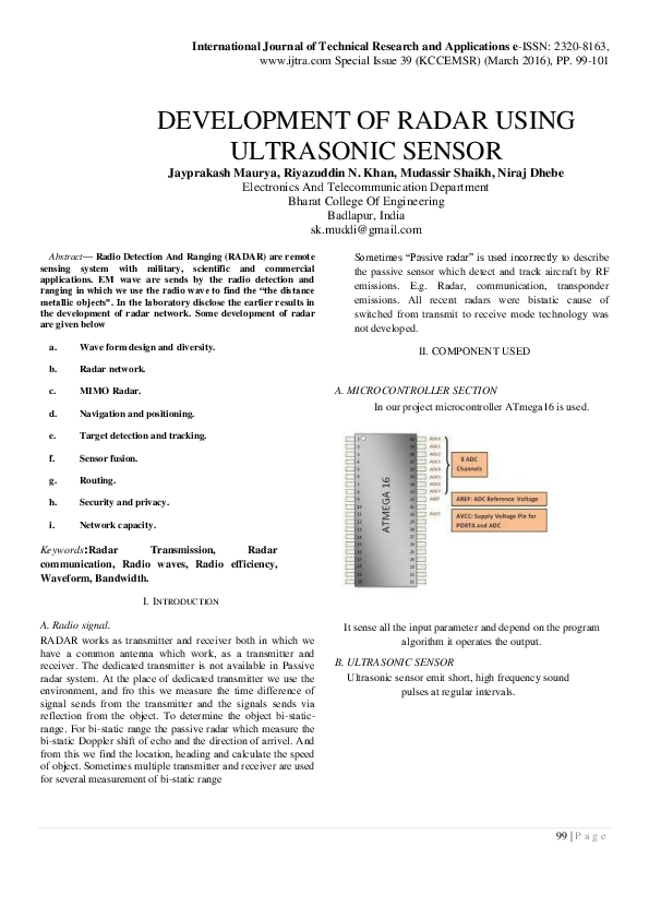 (PDF) Development of Radar Using Ultrasonic Sensor
