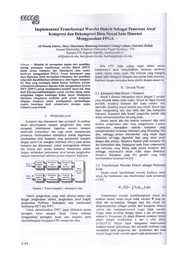 (PDF) Implementasi Transformasi Wavelet Diskrit Sebagai Pemroses Awal ...