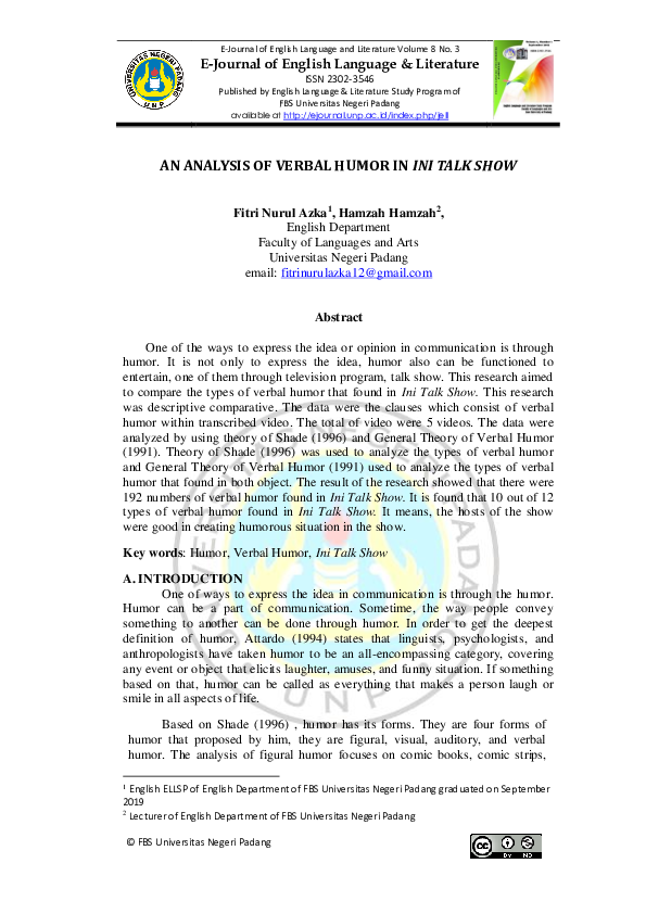 (PDF) An Analysis of Verbal Humor in Ini Talk Show