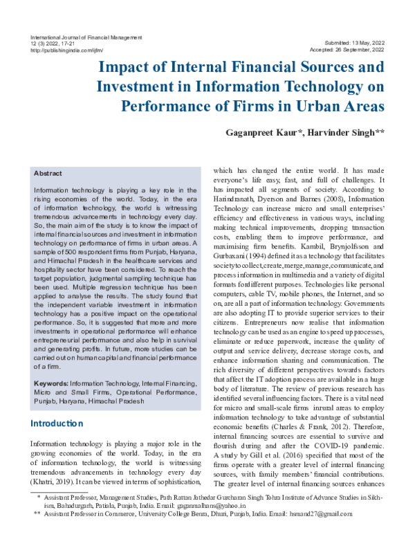(PDF) Impact of Internal Financial Sources and Investment in ...