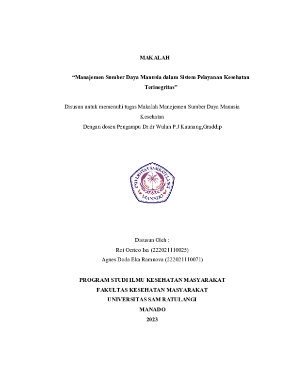 (DOC) MSDM dalam Sistem YanKes Terintegrasi