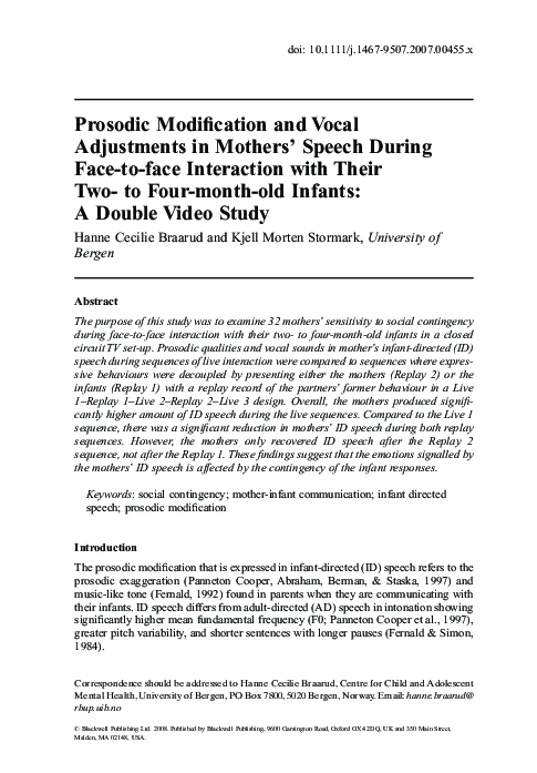 (PDF) Prosodic Modification and Vocal Adjustments in Mothers' Speech ...