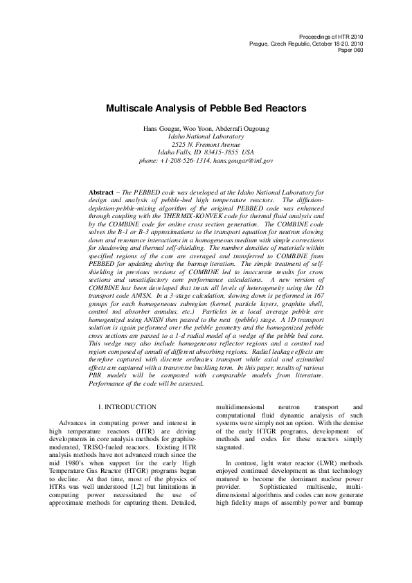 (PDF) Multiscale Analysis of Pebble Bed Reactors