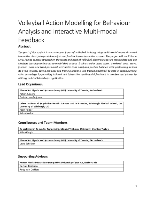 (PDF) Volleyball Action Modelling for Behavior Analysis and Interactive ...
