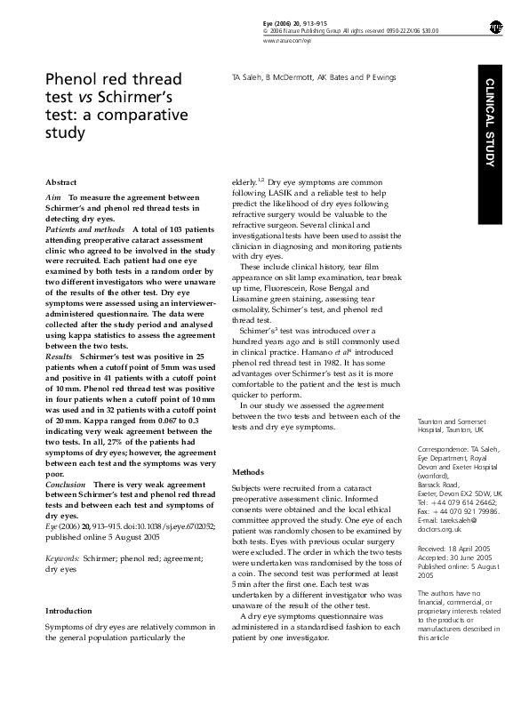 (PDF) Phenol red thread test vs Schirmer's test: a comparative study ...