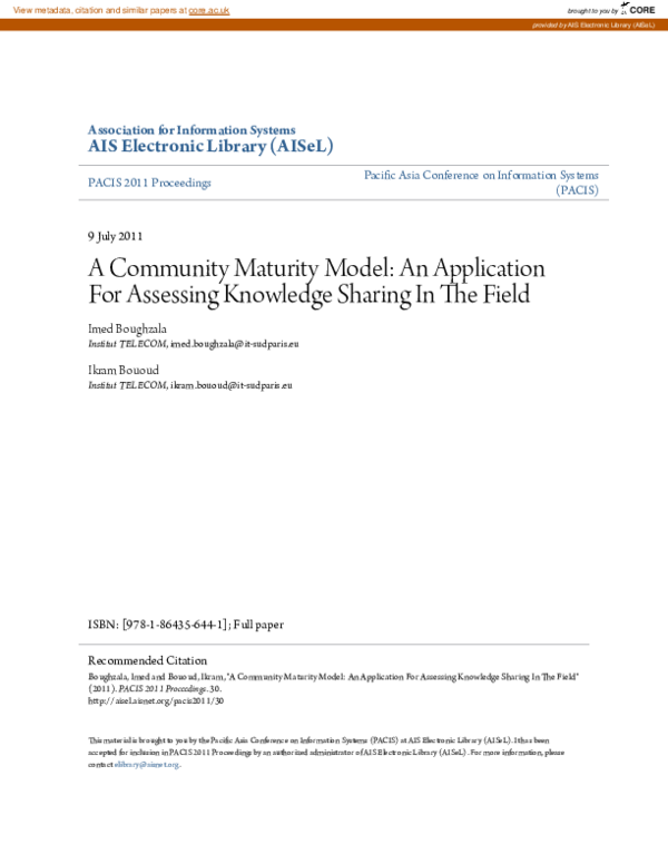 (PDF) A Community Maturity Model: An Application For Assessing ...