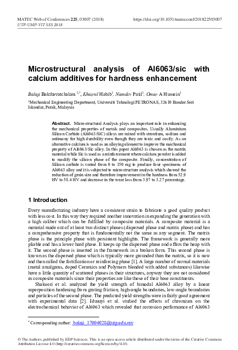 (PDF) Microstructural analysis of Al6063/sic with calcium additives for hardness enhancement