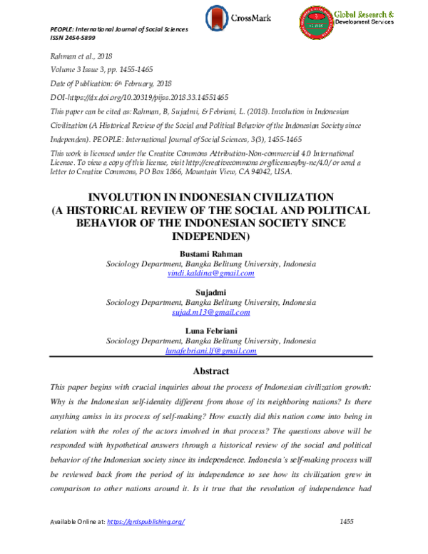 (PDF) Involution in Indonesian Civilization (A Historical Review of the ...