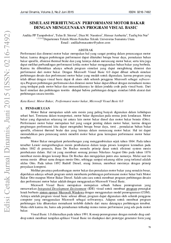 (PDF) Simulasi Perhitungan Performansi Motor Bakar Dengan Menggunakan ...