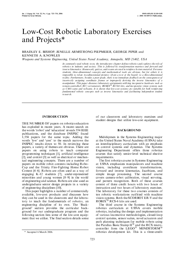 (PDF) Low-Cost Robotic Laboratory Exercises and Projects