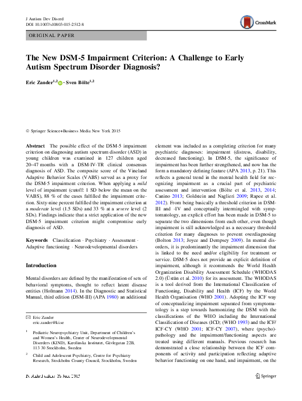 (PDF) The New DSM-5 Impairment Criterion: A Challenge to Early Autism ...