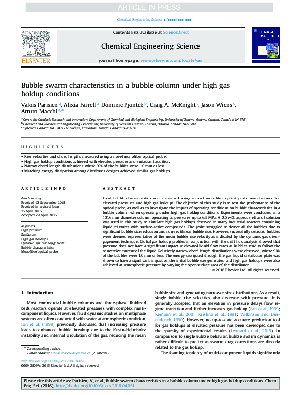(PDF) Bubble swarm characteristics in bubble columns