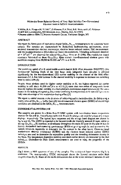 (PDF) Molecular Beam Epitaxial Growth of Very High Mobility Two-Dimensional Electron Gases in Si ...