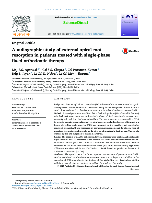 (PDF) A radiographic study of external apical root resorption in patients treated with single ...