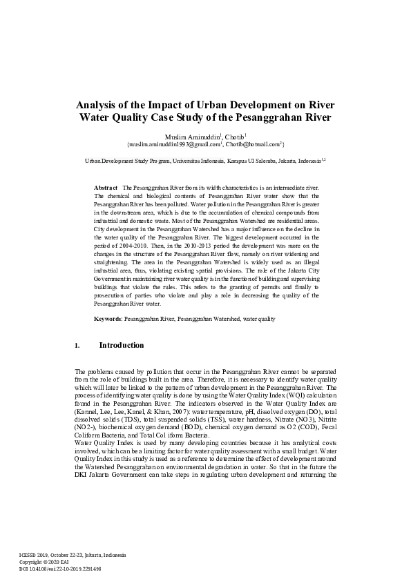 (PDF) Analysis of the Impact of Urban Development on River Water ...