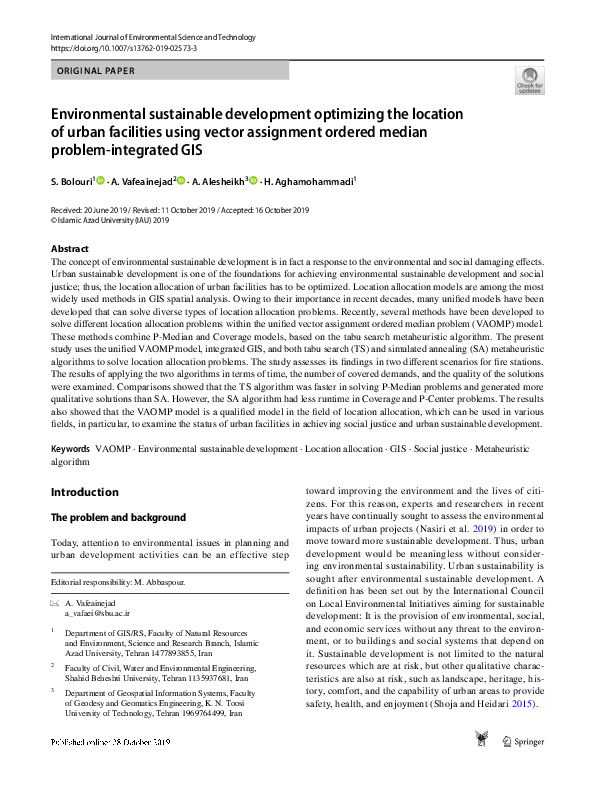 Pdf Environmental Sustainable Development Optimizing The Location Of Urban Facilities Using